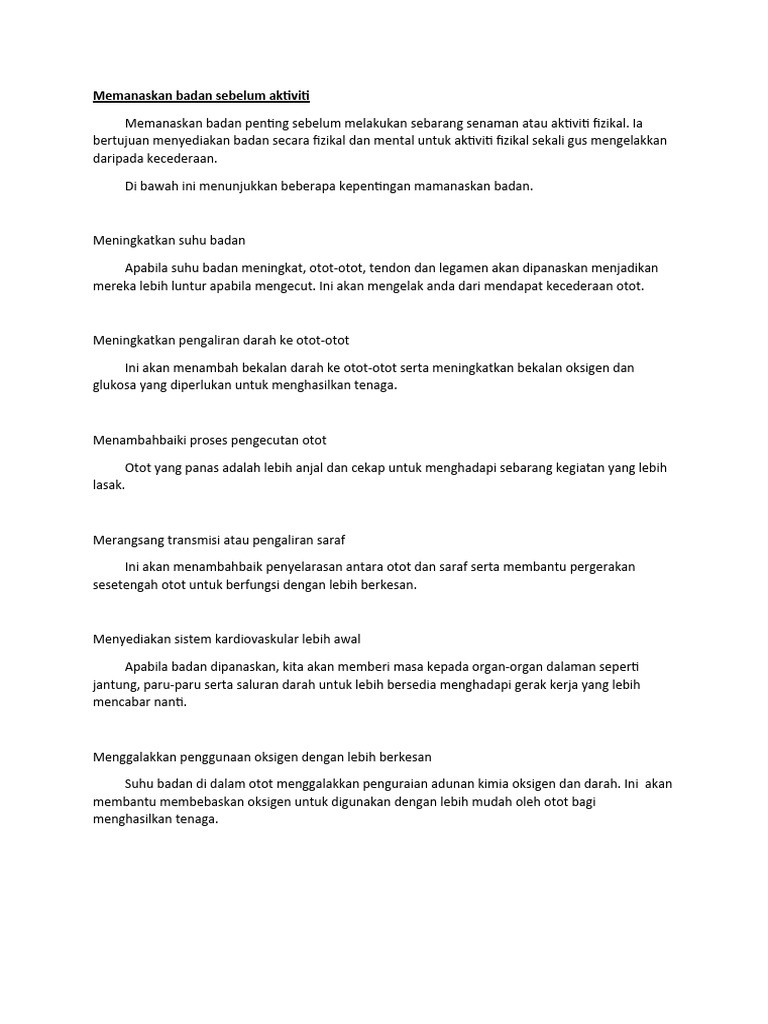 Pentingnya Memanaskan Badan Sebelum Senaman | PDF