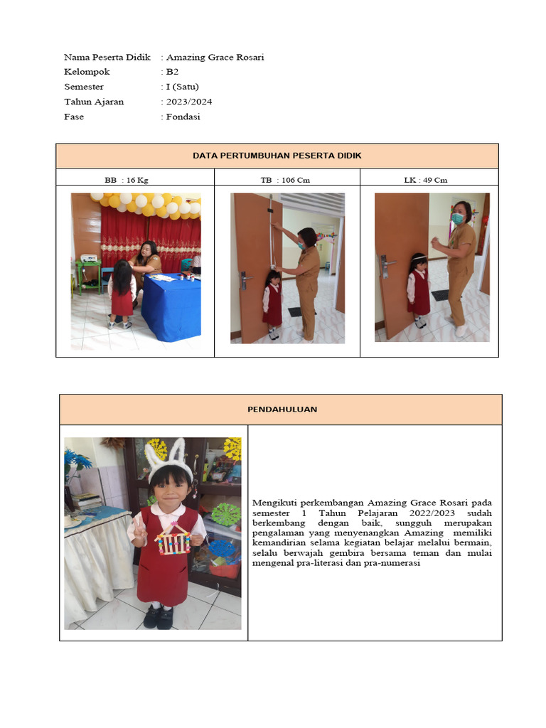 Contoh Raport Anak TK B | PDF