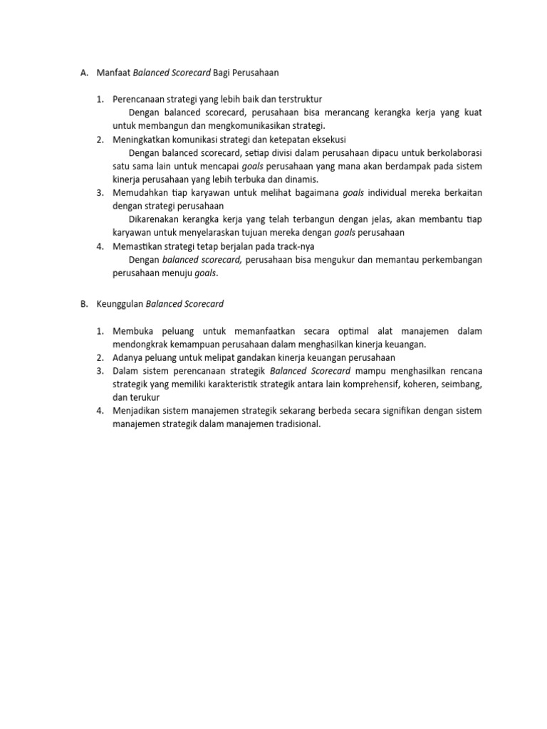 Manfaat Balanced Scorecard Bagi Perusahaan | PDF