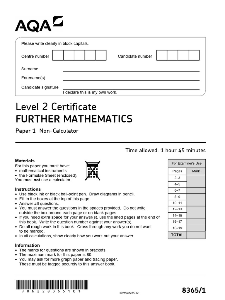 2022 Jun Aqa l2 FM Paper 1 | PDF | Mathematics