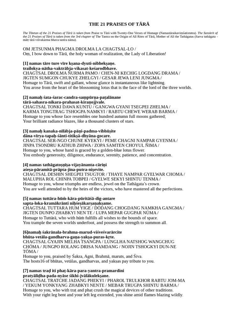 The 21 Praises of Tara (Edited by Andrés Cordero 2023) | PDF | Mahayana ...