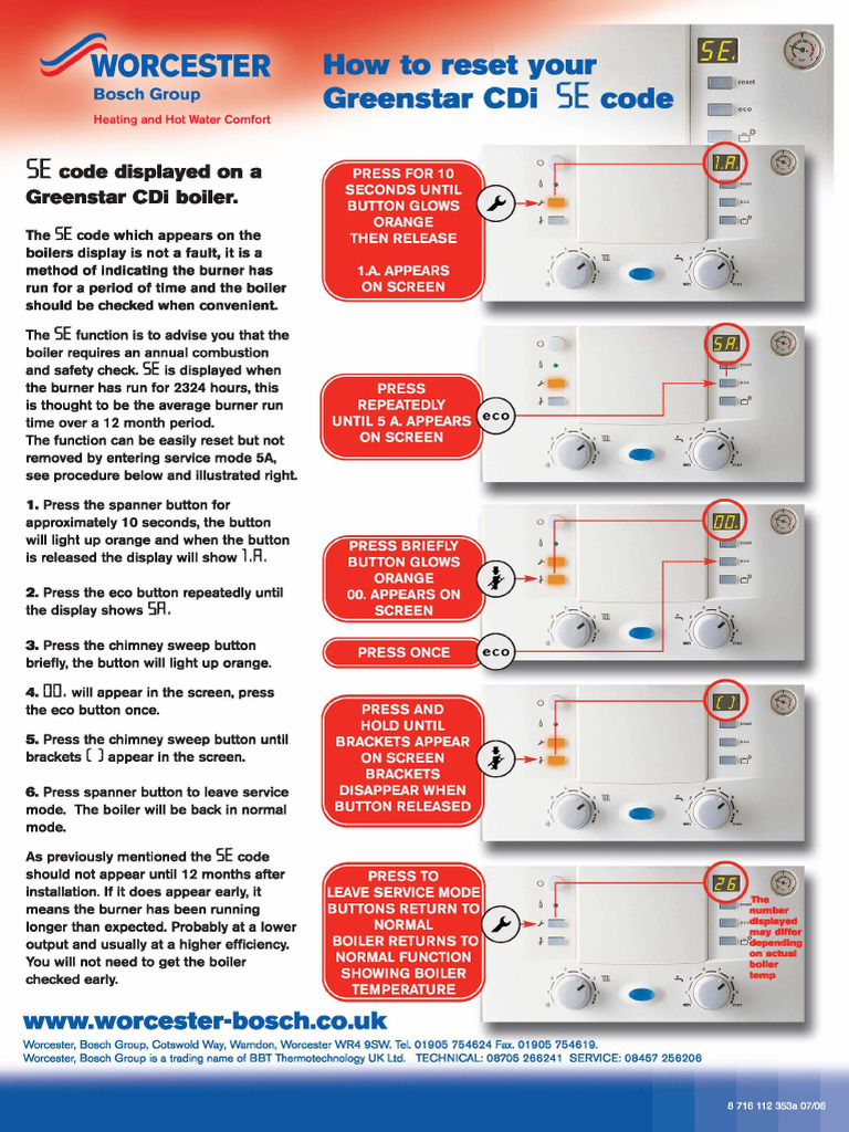 Guide To Re Setting The Se Code On Greenstar Cdi Boilers5 | PDF