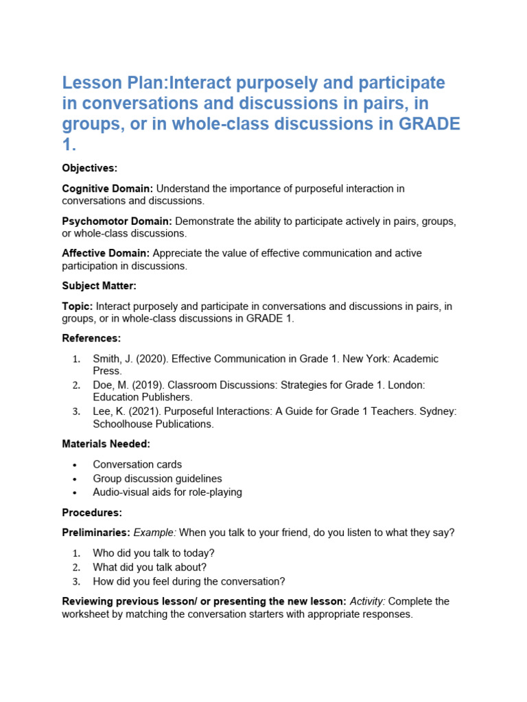 Interact Purposely and Participate in Conversations and Discussions in ...