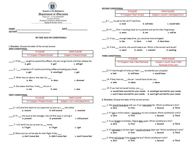 QUIZ-ON-CONDITIONALS_Modified | PDF | Language Mechanics | Syntax