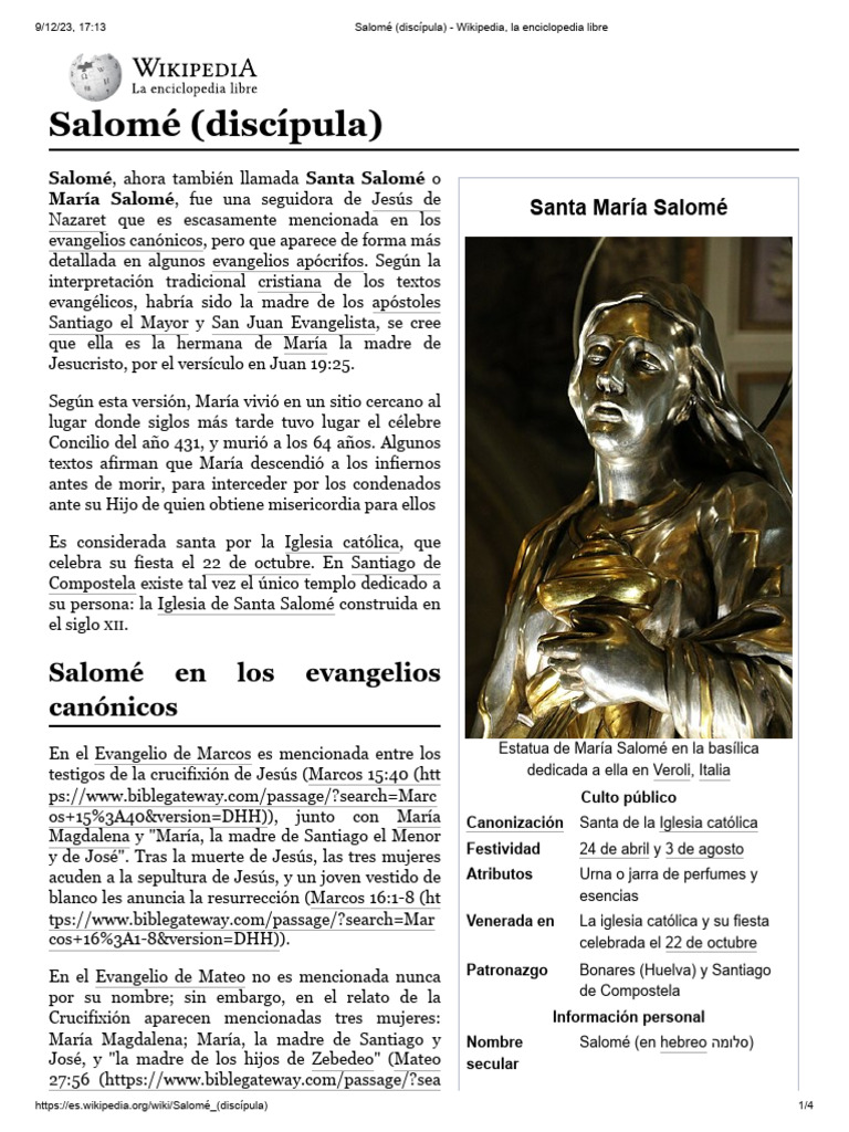 Santa María Salomé: Discípula de Jesús | PDF | Nuevo Testamento ...