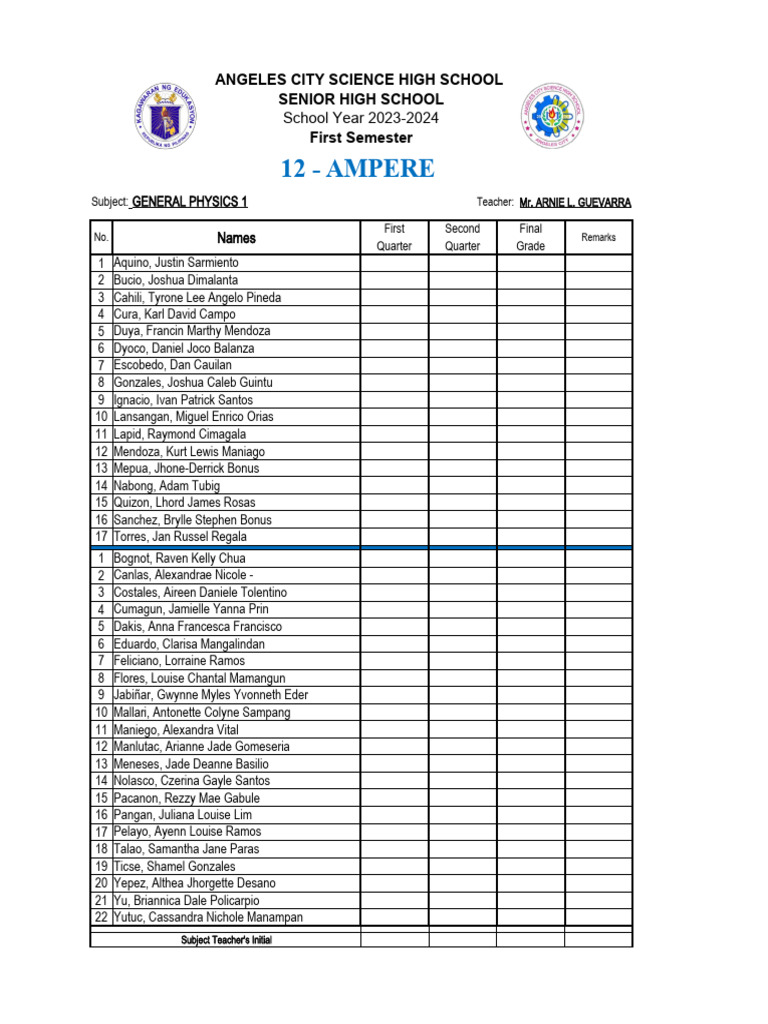 Grade-Sheet Template | PDF