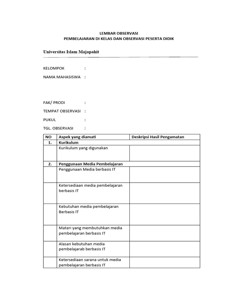 Lembar Observasi | PDF | Karier & Perkembangan