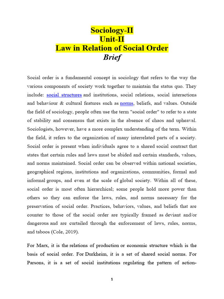 Study Material-Law in Relation of Social Order | PDF | Sociology ...