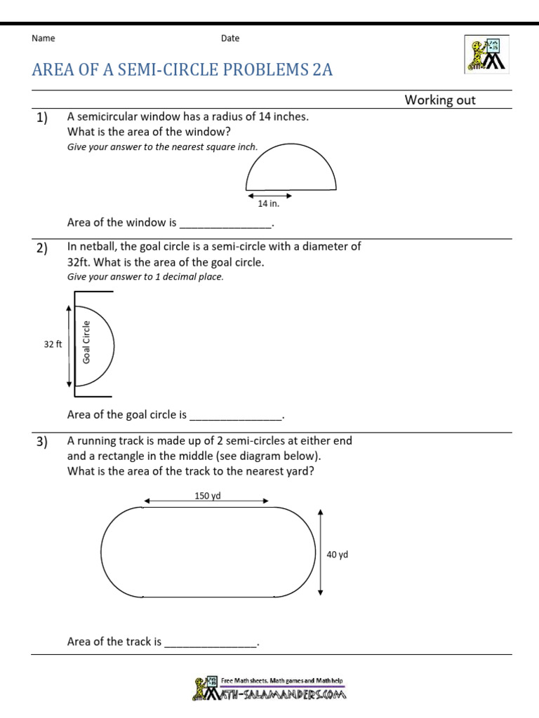 Area of A Semi Circle Problems 2a | PDF | Area | Euclidean Geometry