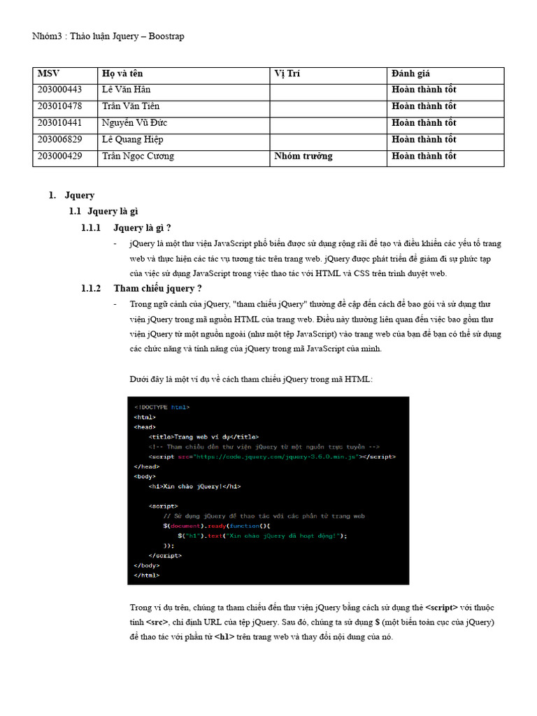 Thảo luận bootraps Jquery - Nhom3 - N01 | PDF