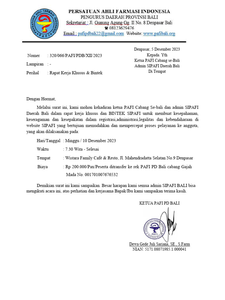 Rapat Kerja PAFI Bali | PDF