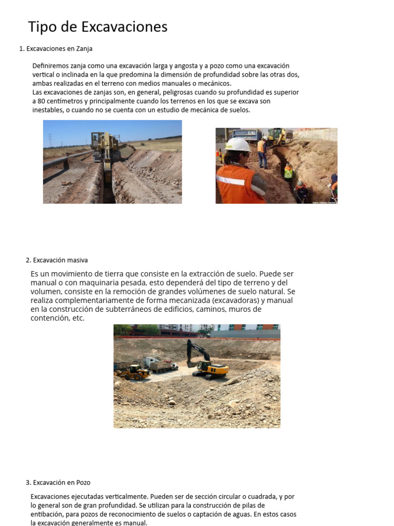 Tipos de Excavaciones y Características del Suelo | PDF | Suelo ...
