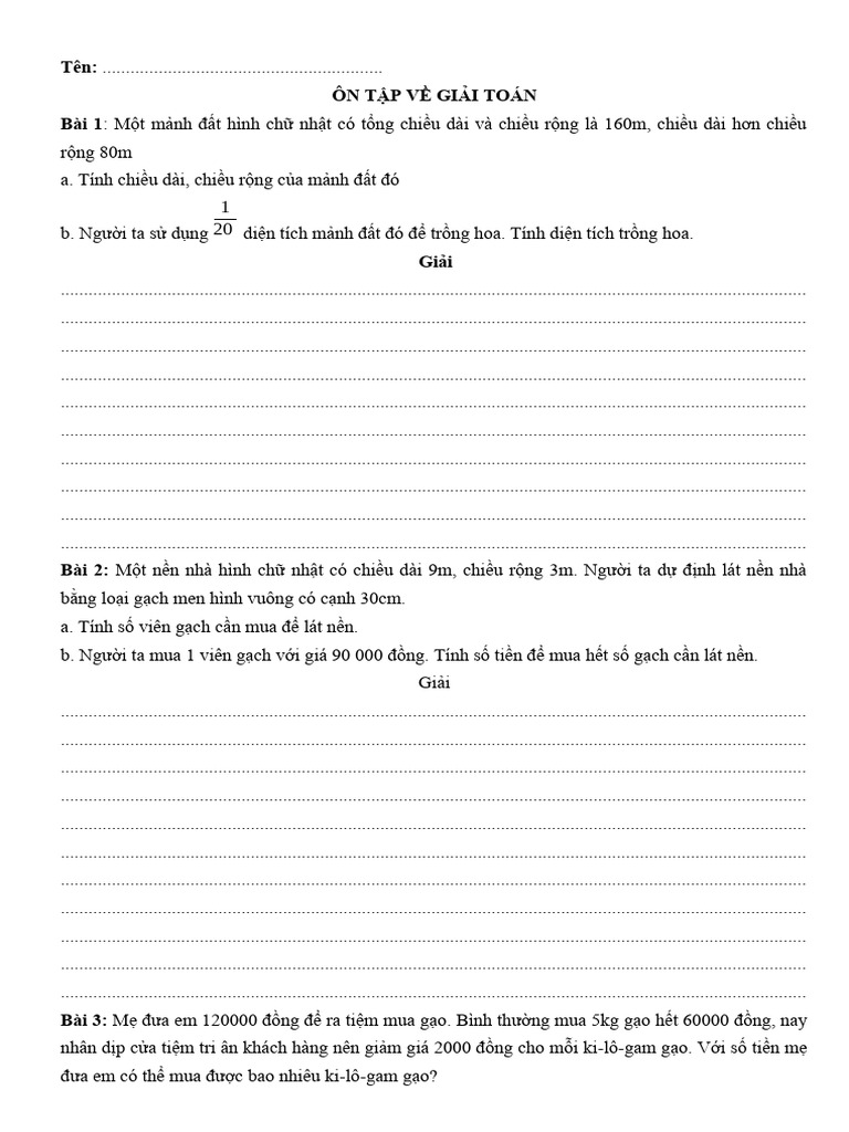 Ôn tập giải toán lop 5 | PDF