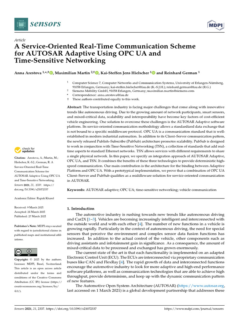 A Service-Oriented Real-Time Communication Scheme For AUTOSAR Adaptive Using OPC UA and TSN ...