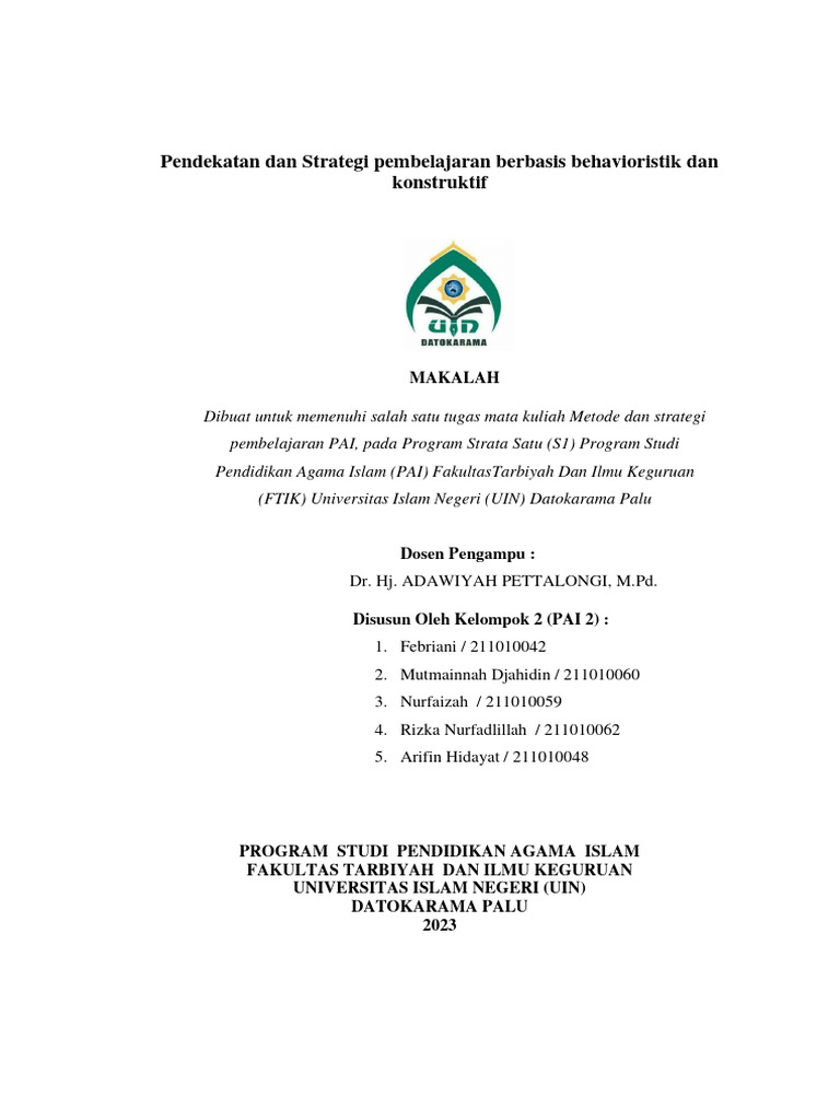 KEL.2 Pendekatan dan strategi pembelajaran berbasis behavioristik dan konstruktif | PDF