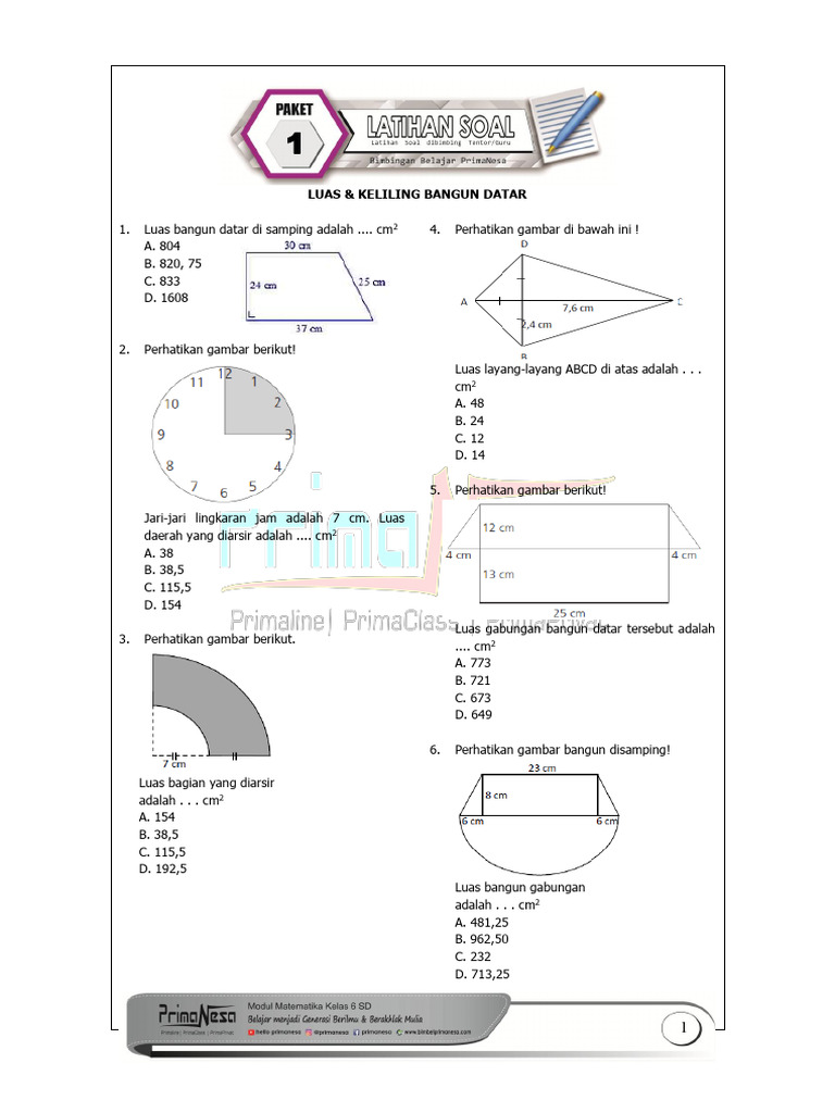 Mat Bab 15 Latihan Soal Luas & Keliling Bangun Datar | PDF | Teknologi & Rekayasa