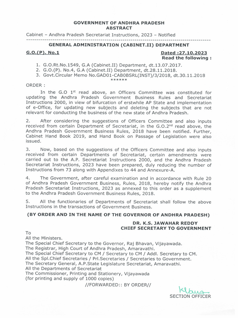 AP Secretariat Instructions-2023 | PDF