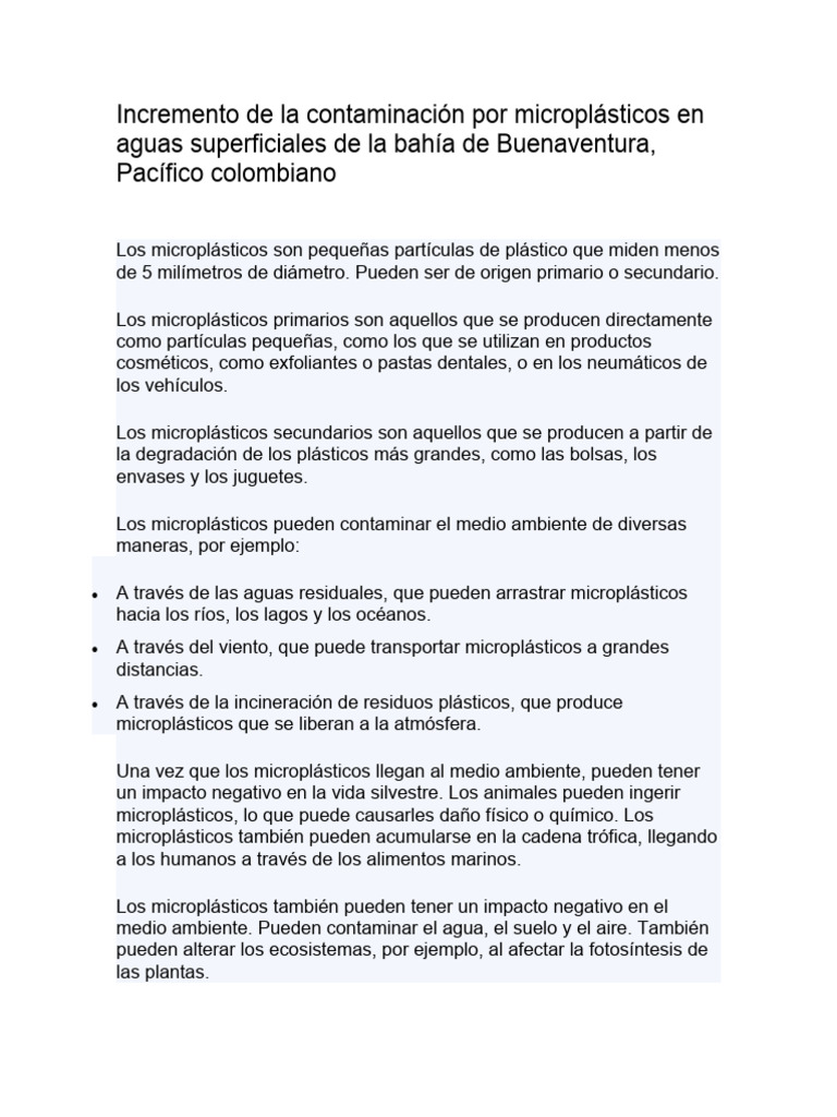 Incremento de La Contaminación Por Microplásticos en Aguas ...