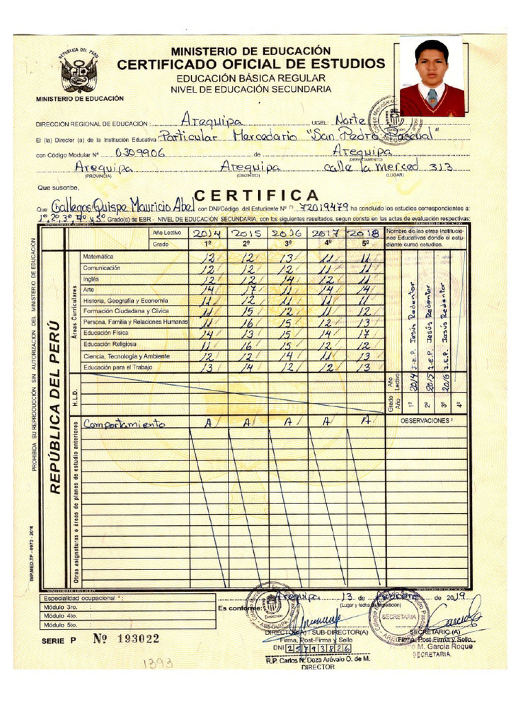 Certificado Colegio 1 | PDF