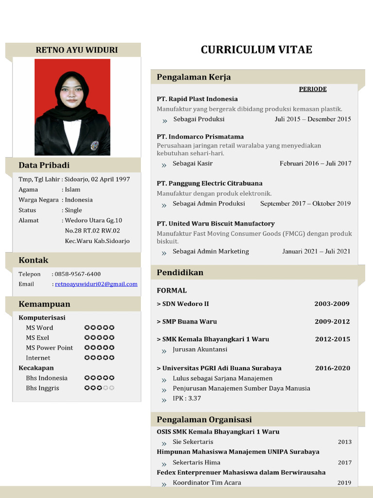 CV Creativ - Retno Ayu Widuri | PDF