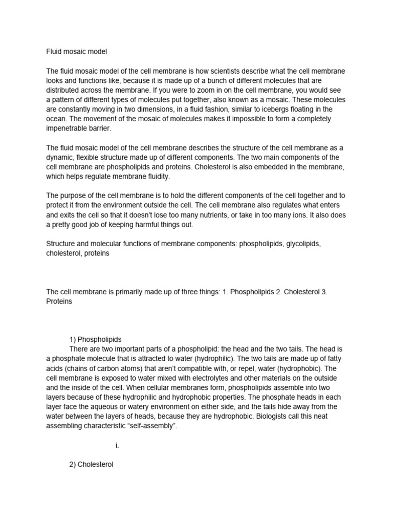 Fluid Mosaic Model Notes | PDF