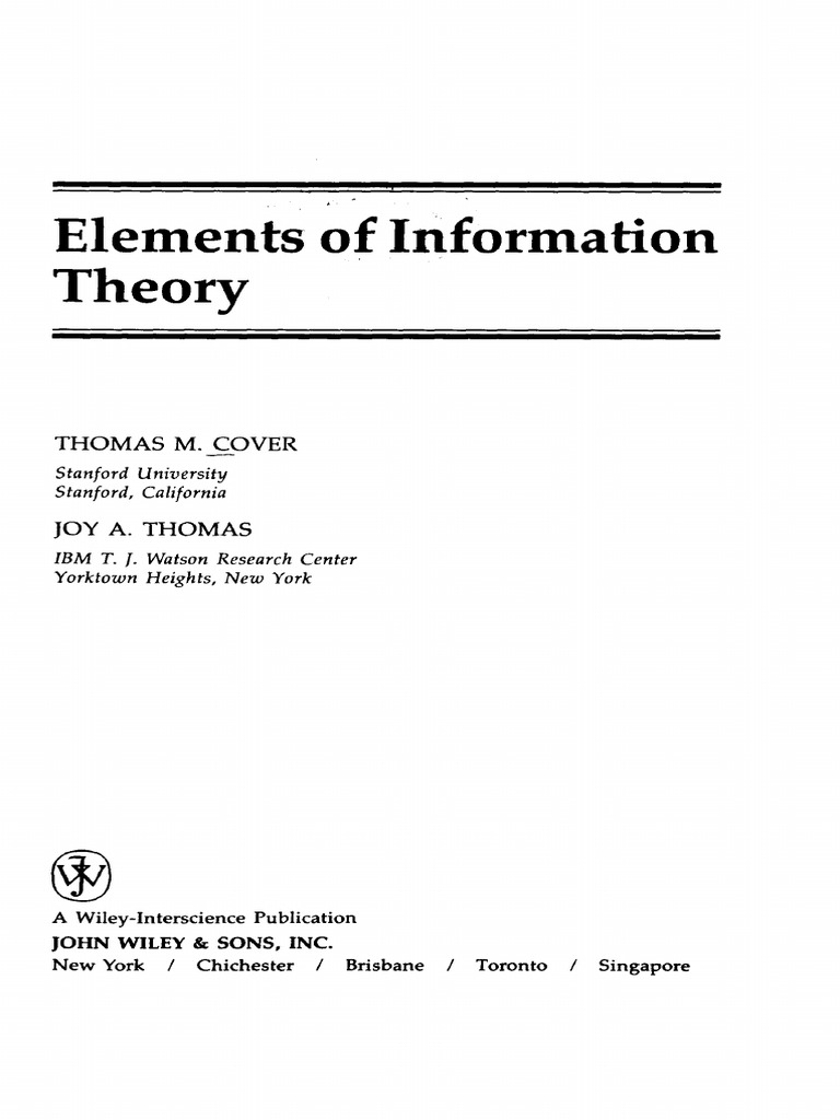 Elements of Information Theory: Thomas M - Cover | PDF | Normal ...