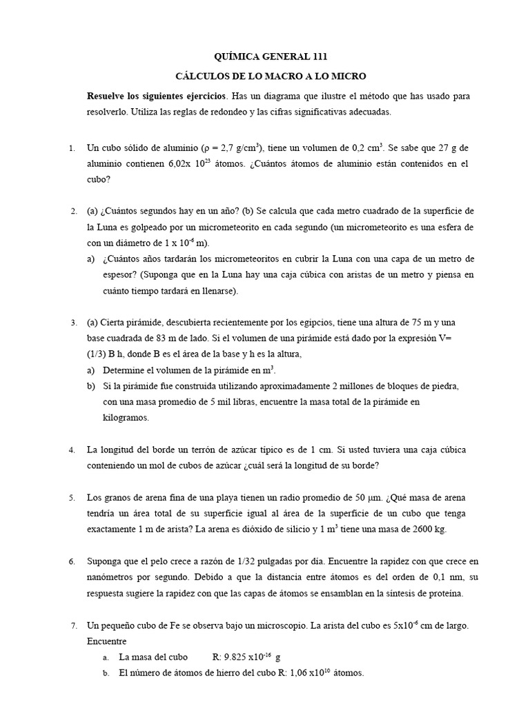 Ejercicios Análisis Dimensional-Parcial-Qm 111 | PDF | Ciencias fisicas | Química