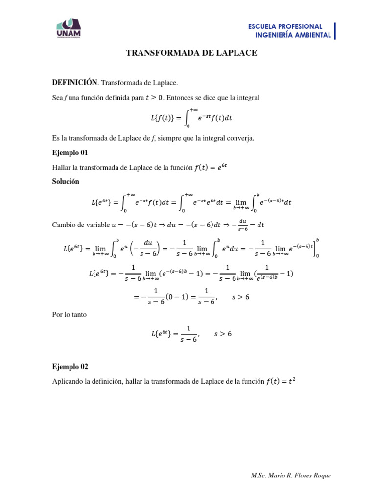 DEFINICIÓN. Transformada de Laplace | PDF | Integral | Transformada de ...