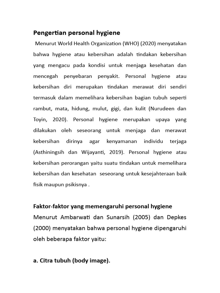 Pengertian Dan Faktor Personal Hygiene | PDF Pengertian Dan Faktor Personal Hygiene | PDF