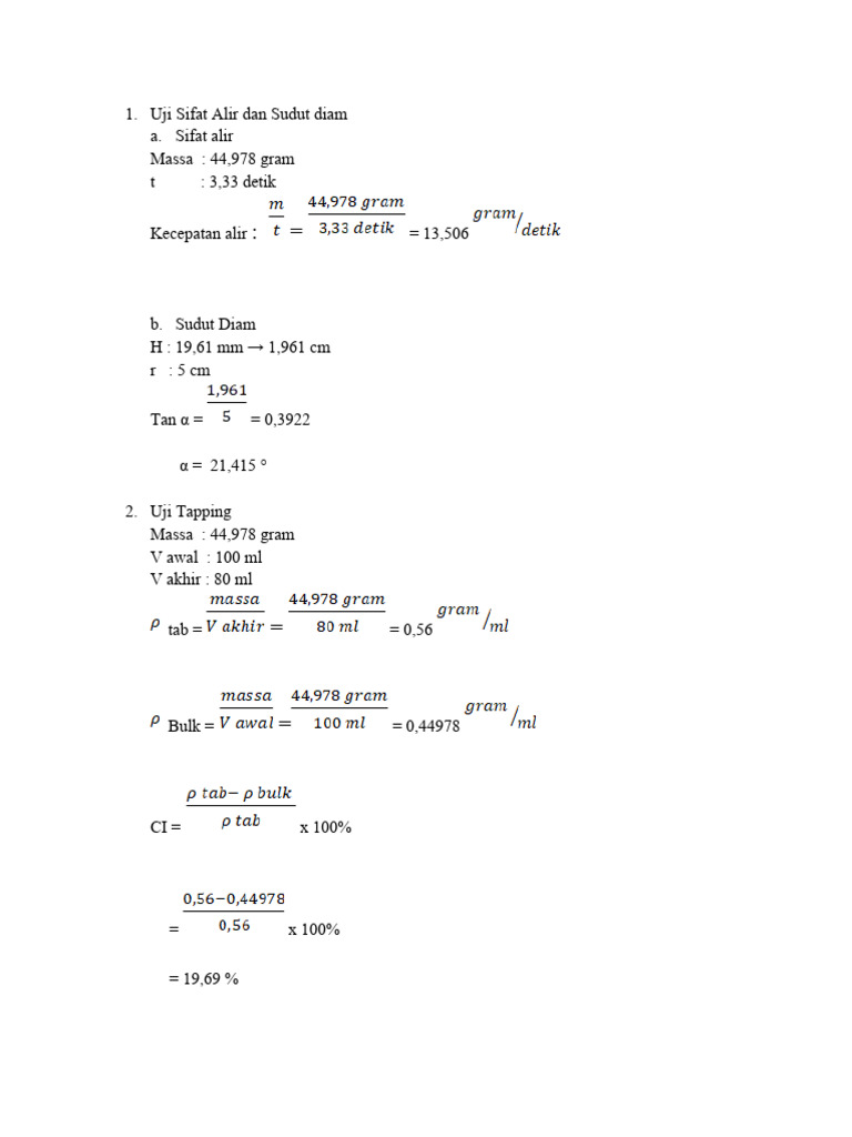Uji Sifat Alir dan Sudut diam | PDF