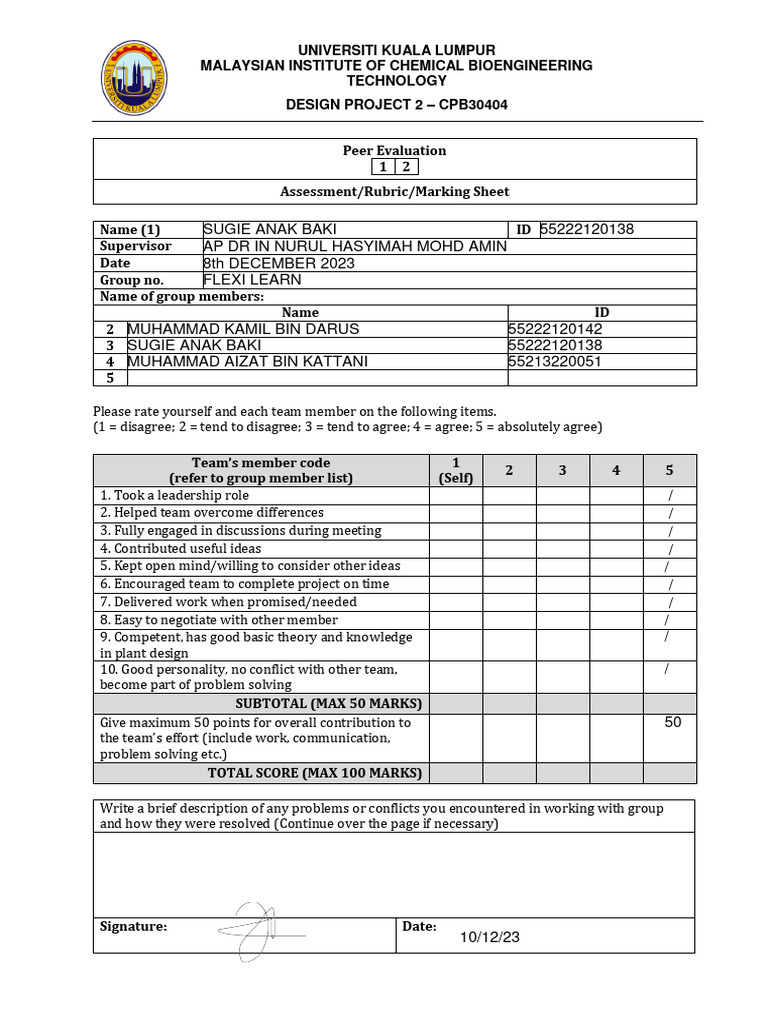 CPB30404 - Design Project 2 - Peer Evaluation Form-Individu | PDF | Human Communication ...
