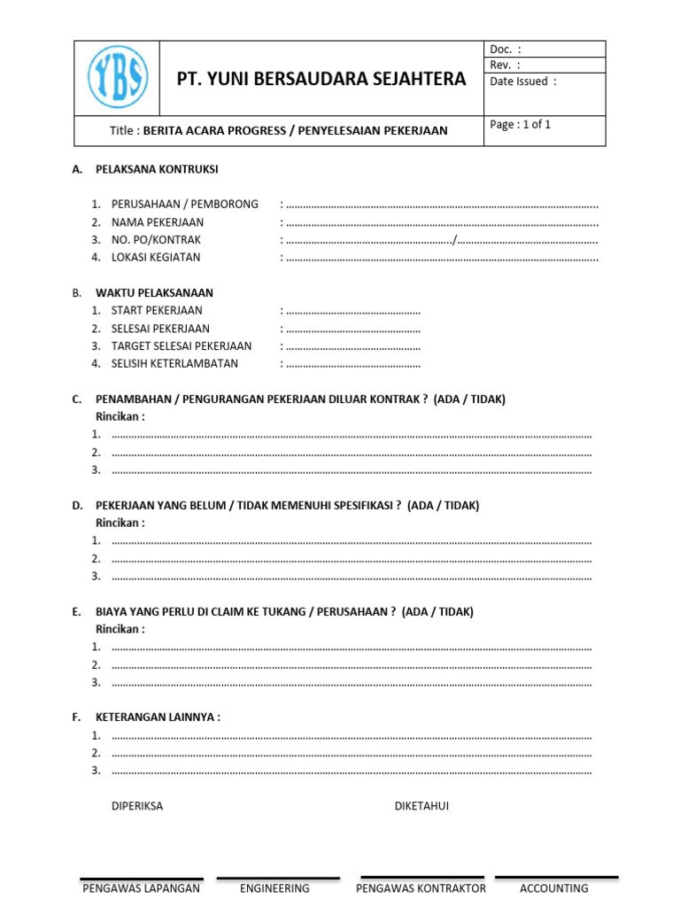 Form Progress Pekerjaan Kontraktor | PDF
