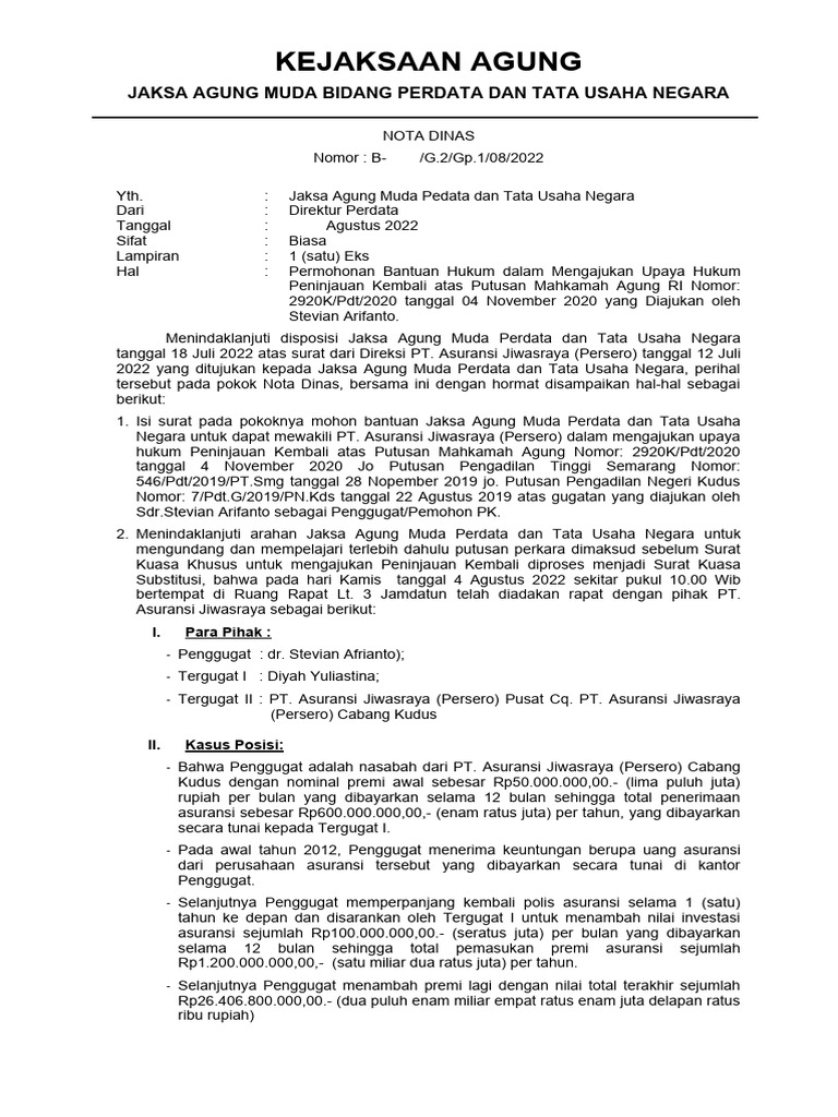 Nodis SKK Asuransi Jiwasraya | PDF | Pengelolaan Keuangan & Uang | Ilmu Sosial