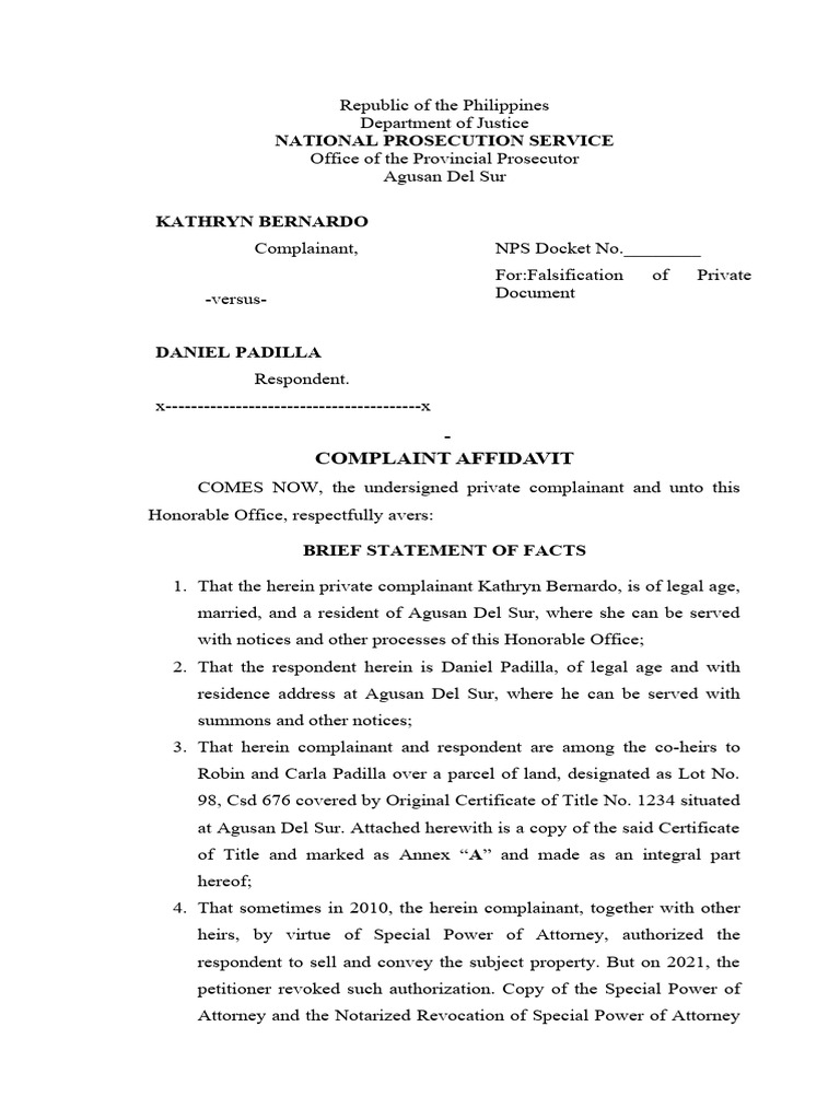 Complaint-Affidavit Sample | PDF | Forgery | Fraud