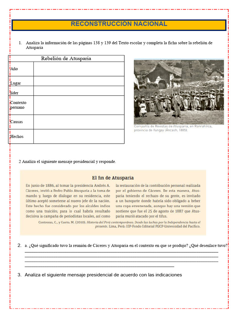 FICHA RECONSTRUCCION NACIONAL | PDF | América del Sur | Perú