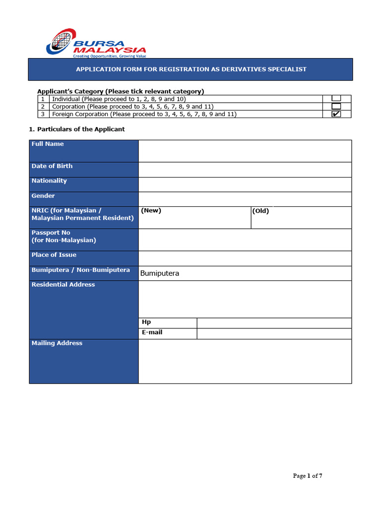 Derivatives Specialist Registration Form | PDF | Public Limited Company ...