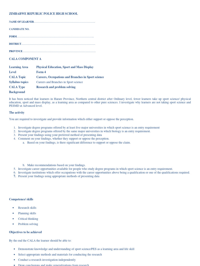 Pesmd Form 4 Cala Component A | PDF | Data | Science