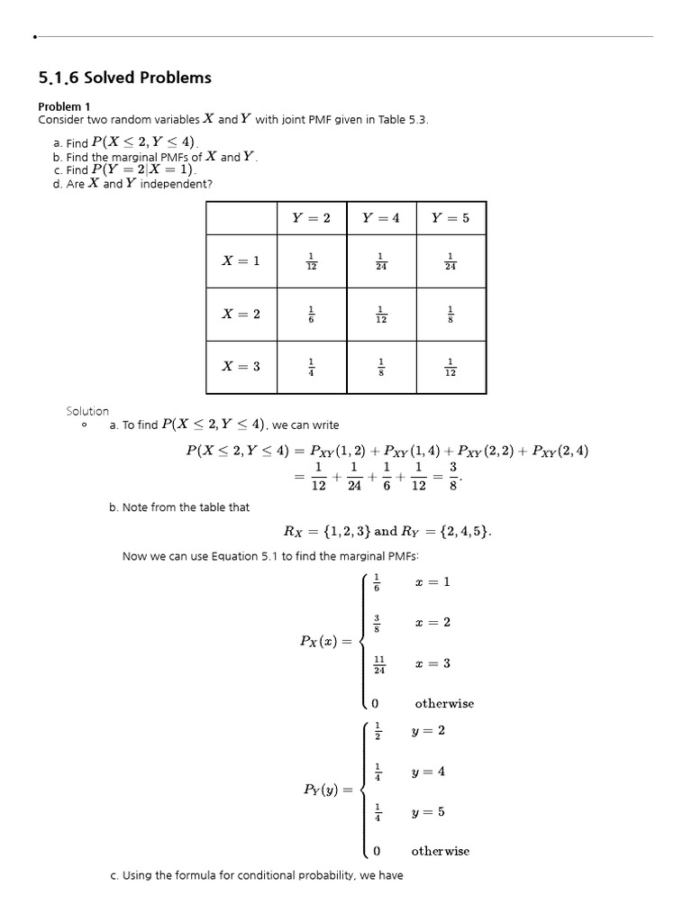 Solved Problems - Marginal PMF - Independence - Two Random Variables ...