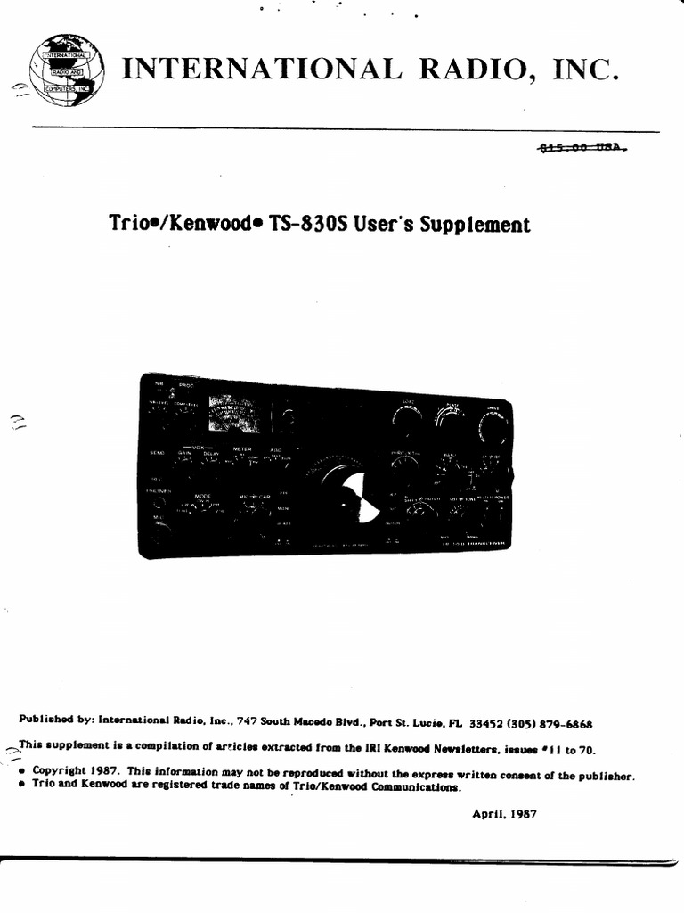 TS-830S User Supplement 1987 | PDF