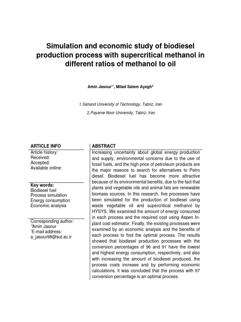 SC WVO Optimization | PDF | Biodiesel | Physical Sciences
