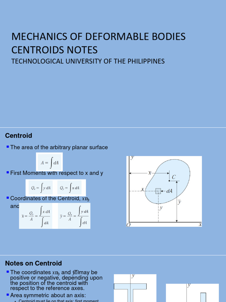 Mechanics of Deformable Bodies - Review of Centroids | PDF | Area ...