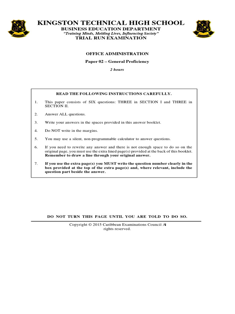CSEC Office Administration Paper 2 Trial Run Exam | PDF | Payroll Tax ...