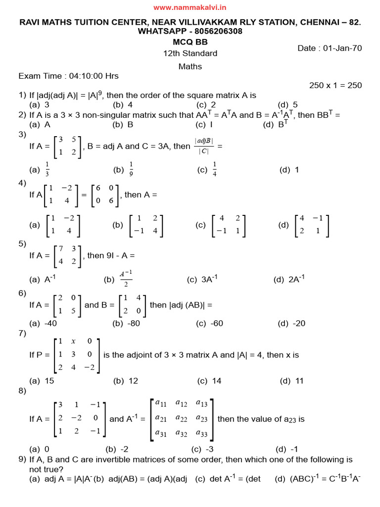 Namma Kalvi 12th Maths Book Back and Creative Questions em 219383 | PDF ...