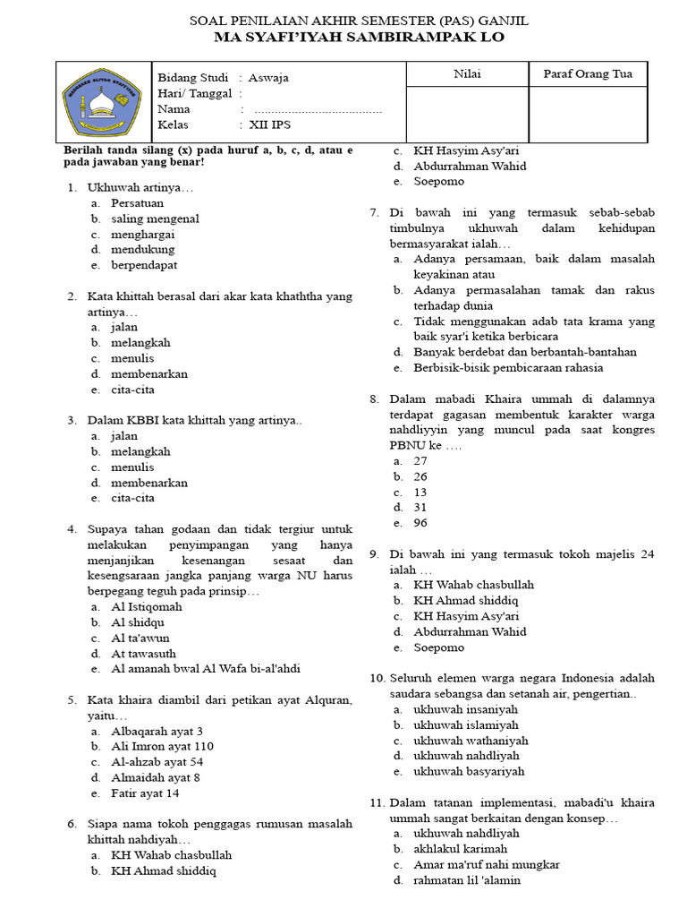 Soal Aswaja Kelas XII | PDF