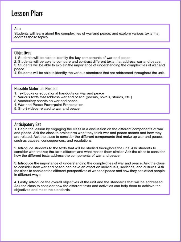 Day1 Lesson Plan | PDF | War And Peace | Lesson Plan