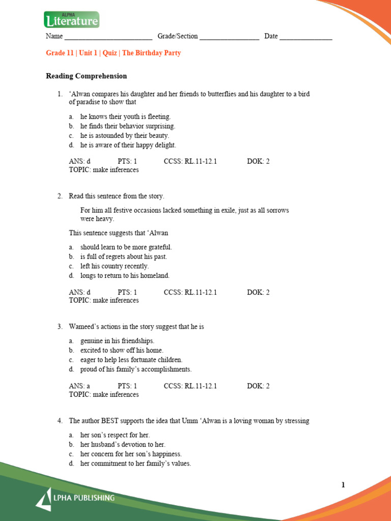 Grade 11 - Unit 1 - Quiz - Week 1 - Teacher | PDF | Linguistics | Human ...