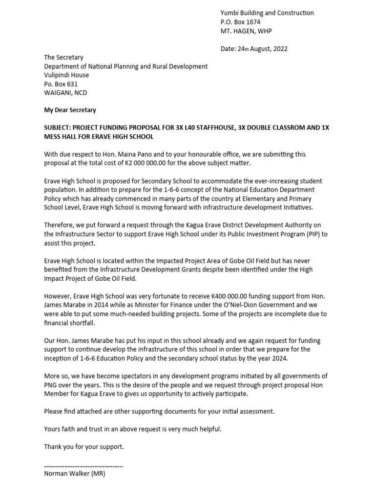 Erave High School Proposal | PDF | Schools | Occupational Safety And Health