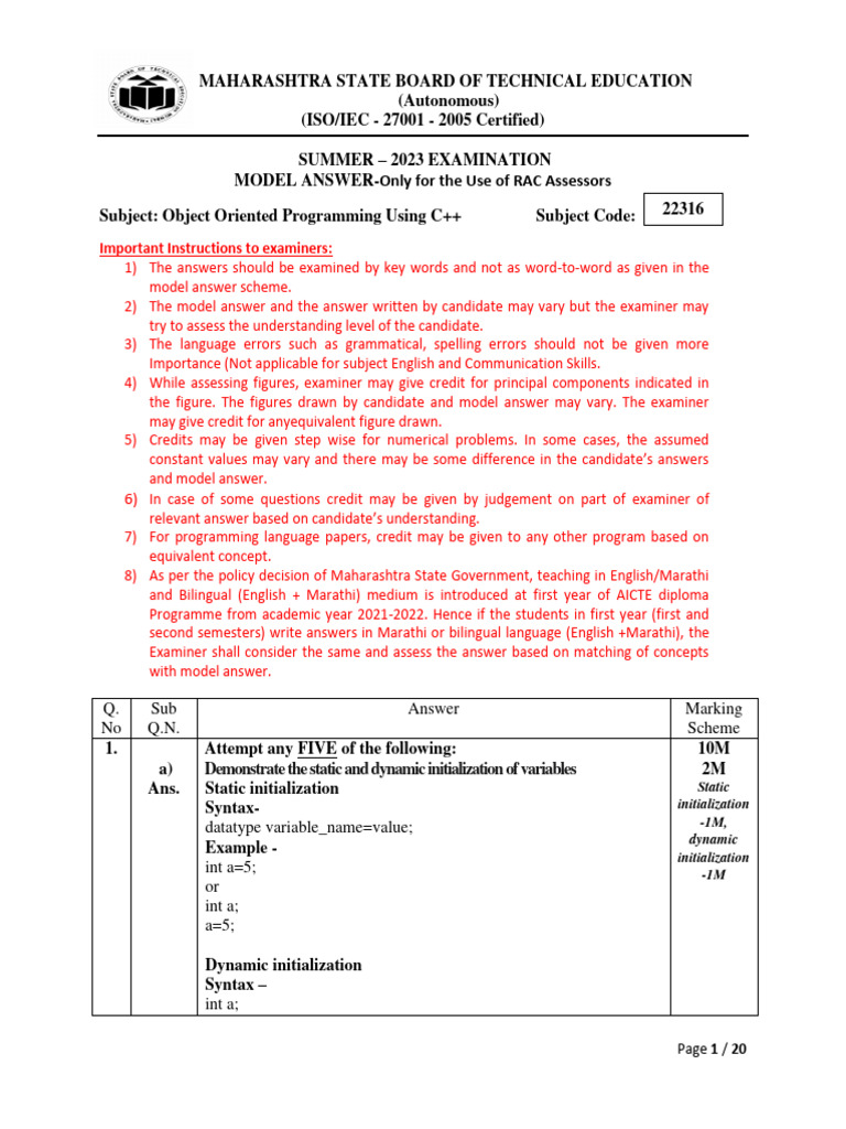 2023 Summer Model Answer Paper (Msbte Study Resources) | PDF ...