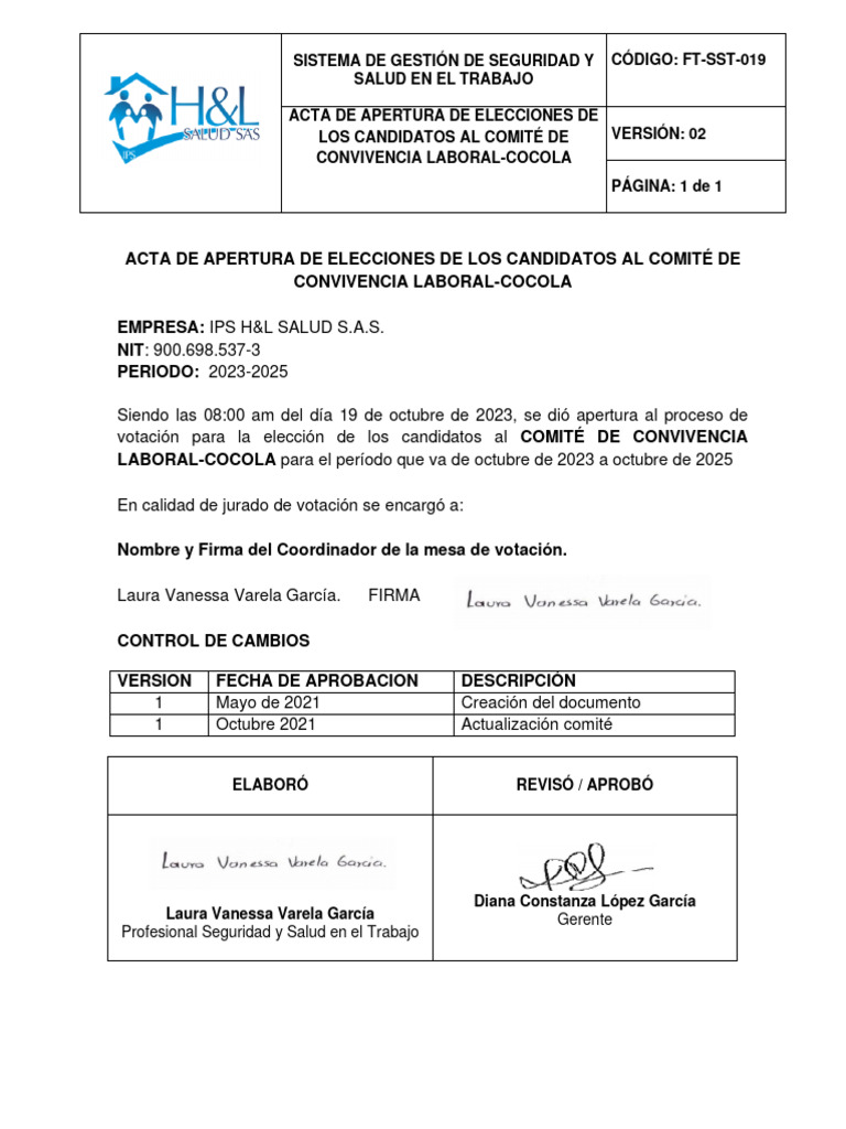 Acta de Apertura de Elecciones de Los Candidatos Al Cocola | PDF