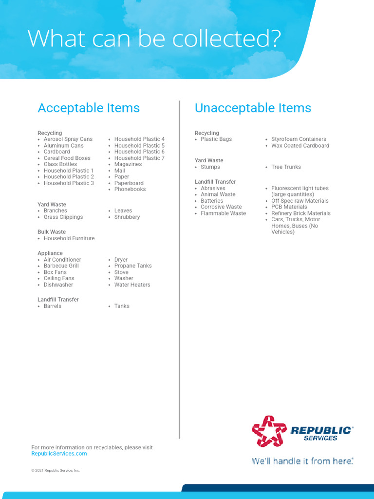Acceptable - Unacceptable Materials Guide | PDF